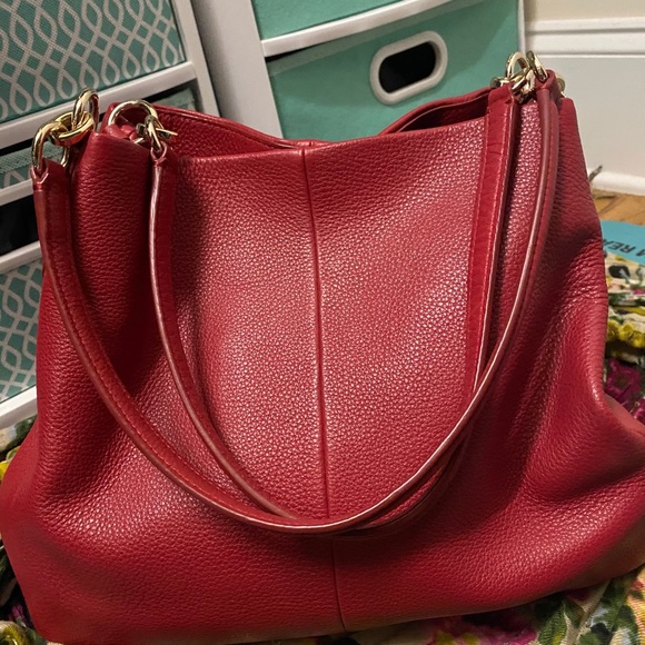 Coach | Bags | Coach Madison Phoebe Red Pebbled Leather Handbag | Poshmark